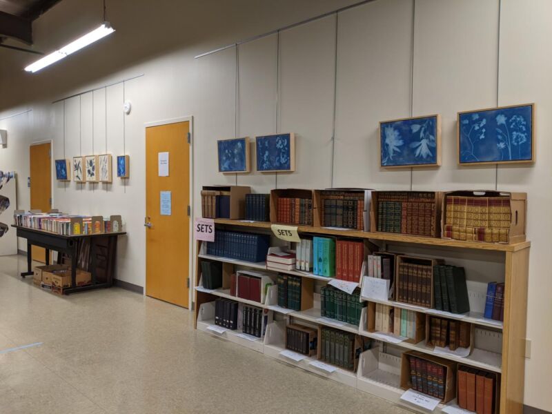 Photo of gallery wall for art in the Friends’ Book Store